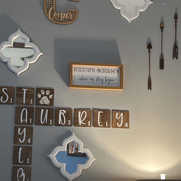 Boho Initial Family Rattan Name Sign | Personalized Family Name Sign ...