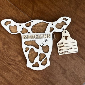 Personalized Cow Head Hospital Sign Baby Name Announcement Cow Theme ...