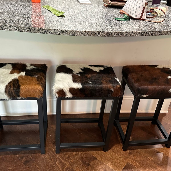 Genuine Cowhide and Steel Custom Made Counter Stool, Can Be Used With ...