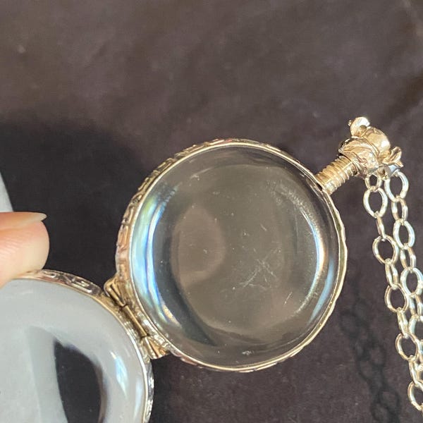 SOLID Sterling Silver Round Locket,double Sided Clear Glass Locket ...