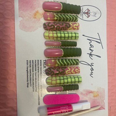 Cash Money Neon Green Press on Reptile Nails Neon Nails Summer Press on ...