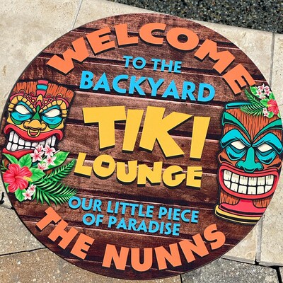 Personalized Tiki Bar Round Wood Sign Tiki Bar Tiki Hut Tiki Lounge ...