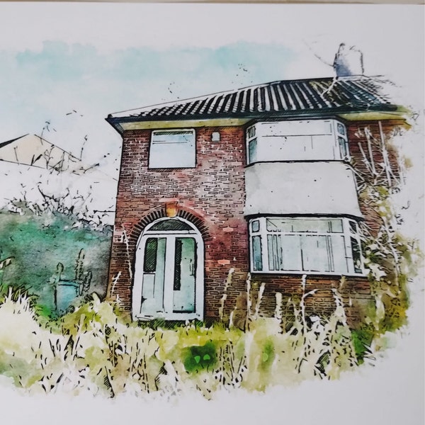 Personalised Watercolour House Portrait, New Home Print Gift ...