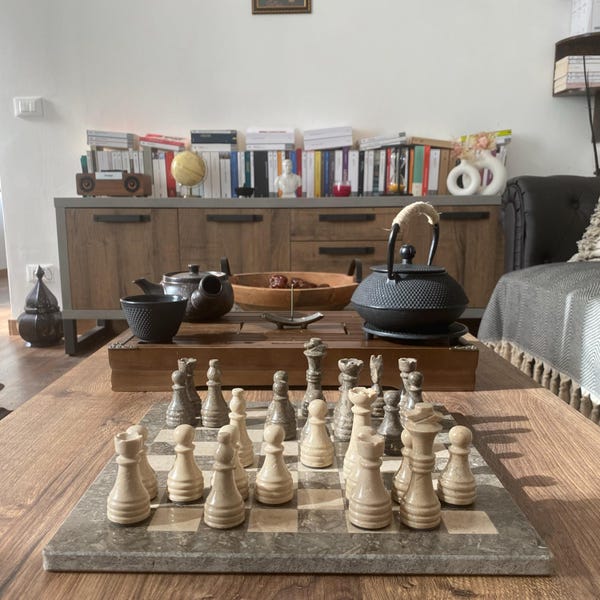 Black and Fossil Coral Chess Set Marble Chess Set Gifts for Him Luxury ...