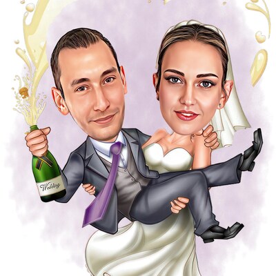 Personalized Wedding Cartoon Portrait, Custom Couple Caricature ...