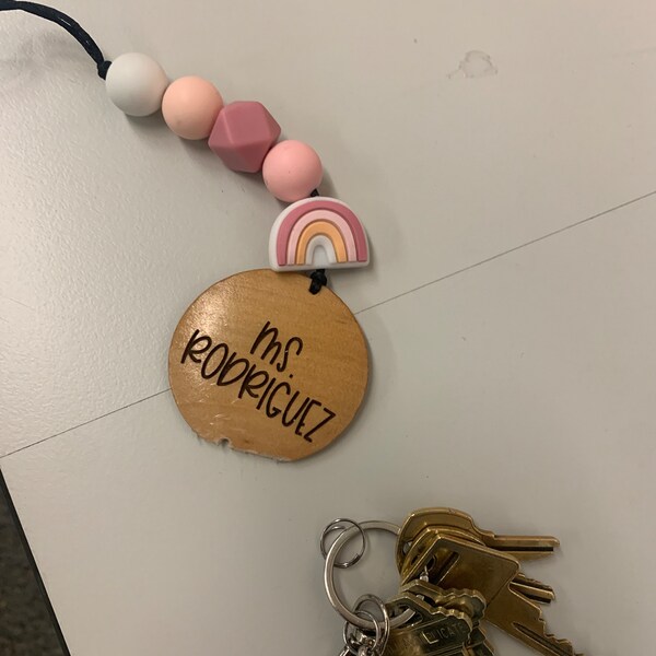 Boho Rainbow Daisy Beaded Teacher Lanyard, ID Badge Holder, Lanyard for ...