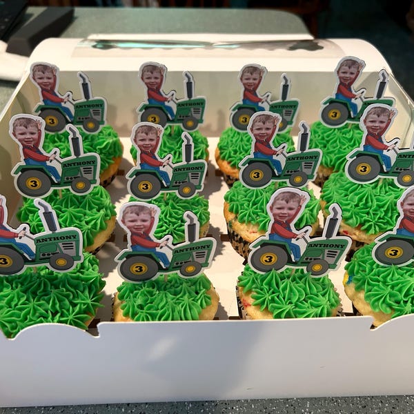 Tractor Farmer Birthday Cupcake Toppers | Photo Cupcake Toppers ...