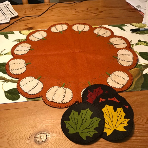 Wool Felt Table Mat Measuring 18 Inches Across, Orange With off White ...