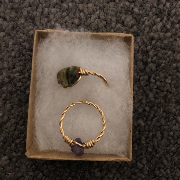 Adjustable 14k Gold Fill Wire Wrapped Crystal Ring / Gold Gemstone Ring ...