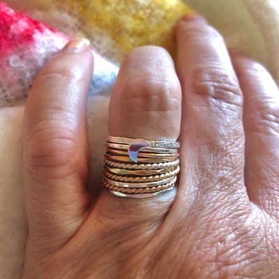 Medium Imprinted Stacking Ring, Square Edge Ring in Sterling Silver ...