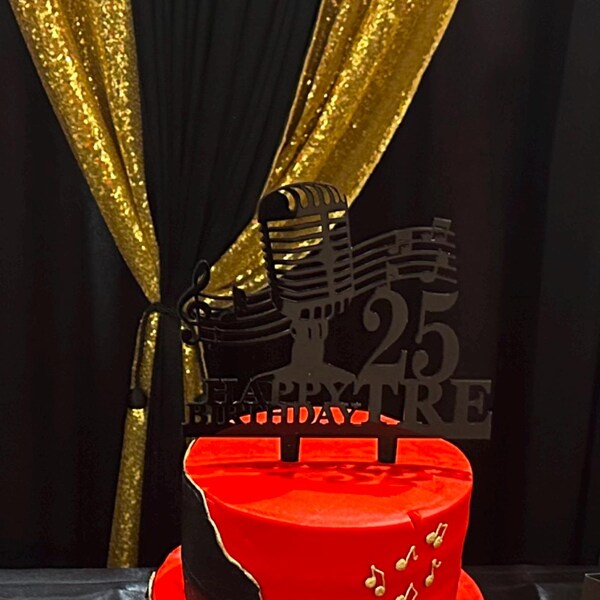 Microphone Birthday Cake Topper, Custom Name Cake Topper, Music Cake ...