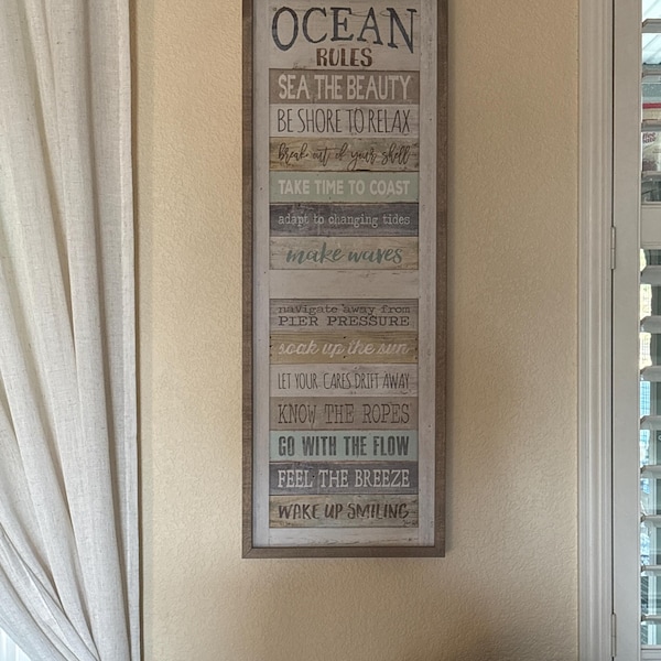 Ocean Rules Farmhouse Style Wall Decor Sign - Available in Four Sizes ...