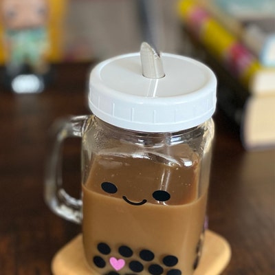 Personalized Boba Mug With Lid and Heart-shaped Straw. Bubble Tea. Boba ...