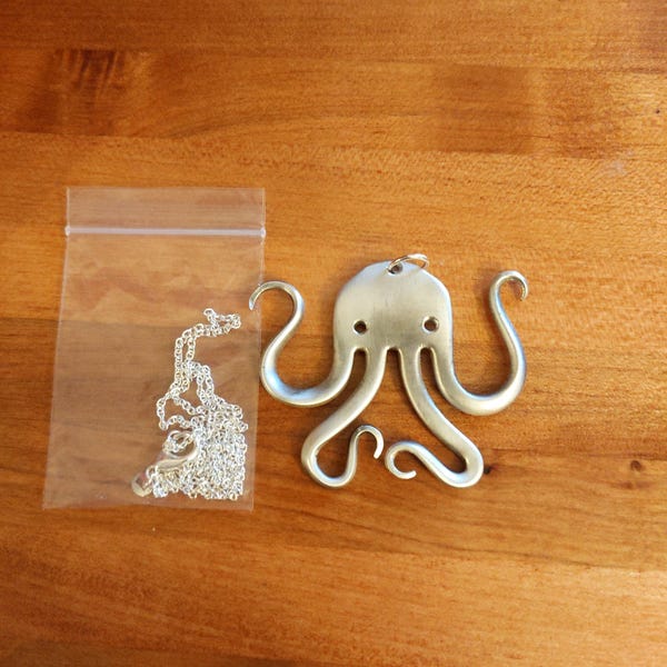 Octopus Fork Pendant, Silver Octopus Pendant, Octopus Necklace, Octopus ...