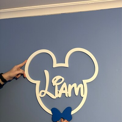 Disney Minnie Mouse Silhouette Name Decor, Wooden Minnie Mouse With Bow ...
