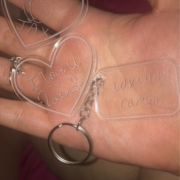 Engraved Handwritten Note Keychain, Clear Acrylic Keychain ...