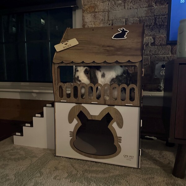 Wooden Rabbit House, Two Storey Rabbit Castle, Hay Feeder Bunny ...