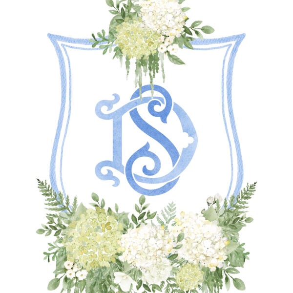 Green Hydrangea Flower Wedding Crest - Monogram Crest - Hydrangea White ...