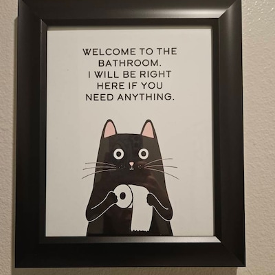 Funny Bathroom Toilet Cat Art Please Flush Plunger Art Pet Portrait Cat ...