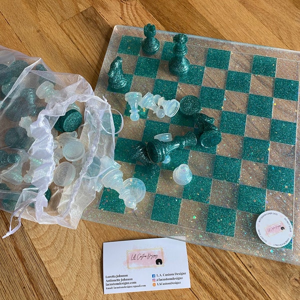 Glitter Resin Chess and Checkers Set | Enchanted Opal & Chunky Pink ...