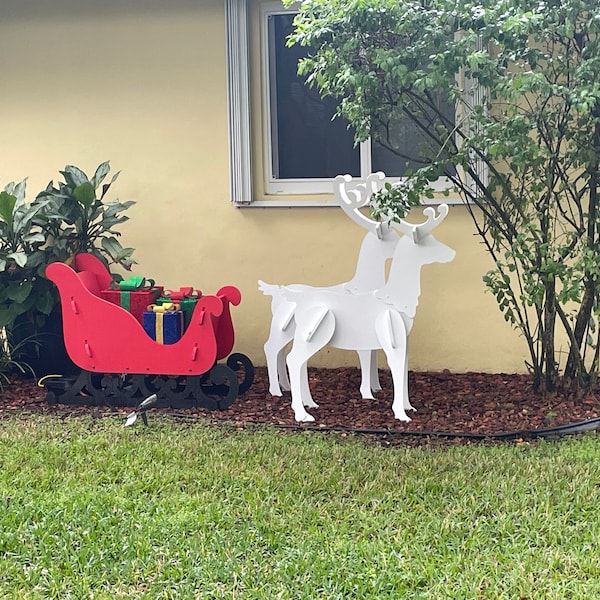 All-weather Large Reindeer + Red Sleigh Combo - Etsy