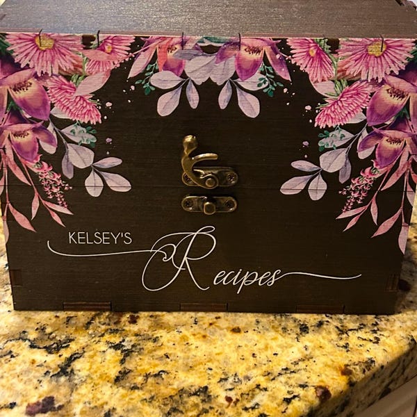 Personalized Recipe Box Mothers Day Gift for Grandma Floral Recipe Card ...