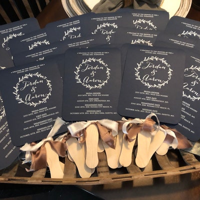 Navy Blue Wedding Program Fans Wooden Sticks Included Navy Blue Wedding ...