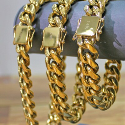 14mm Miami Cuban Link Bracelet in 14k Gold Filled Featuring Double ...