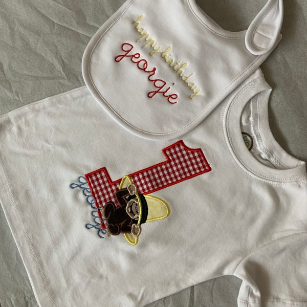 Curious George Hat Birthday 1 Applique Embroidery Design - Instant ...