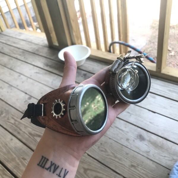Copper and Silver Steampunk Goggles With Silver Gears and Magnifying ...