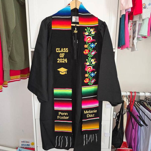 Floral Embroidered Mexican Graduation Stole: Class of 2026 Sarape - Etsy