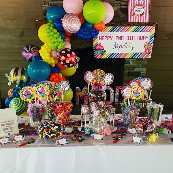 Birthday Banner Sweet Shoppe, 1st Birthday Banner Rainbow Candy Land ...