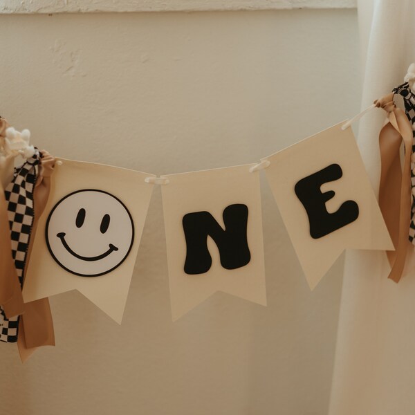 One Happy Dude Banner, Smiley Face Birthday Decor, Neutral One Happy ...