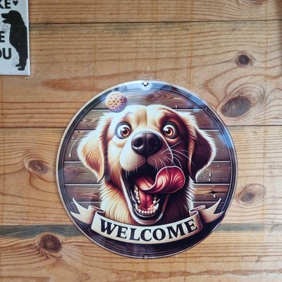 Golden Retriever Welcome Sign, Dog Lovers Gifts, Whimsical Pet Welcome ...