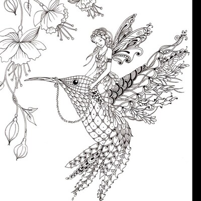 Magical Ride Fairy Tangles Printable Adult Coloring Book Pages Fairies ...