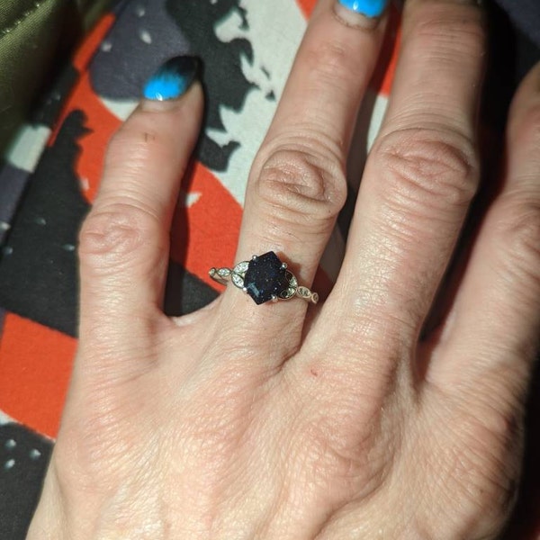 Gin Sandstone Ring Blue Sandstone Engagement Ring Nebula Sterling ...