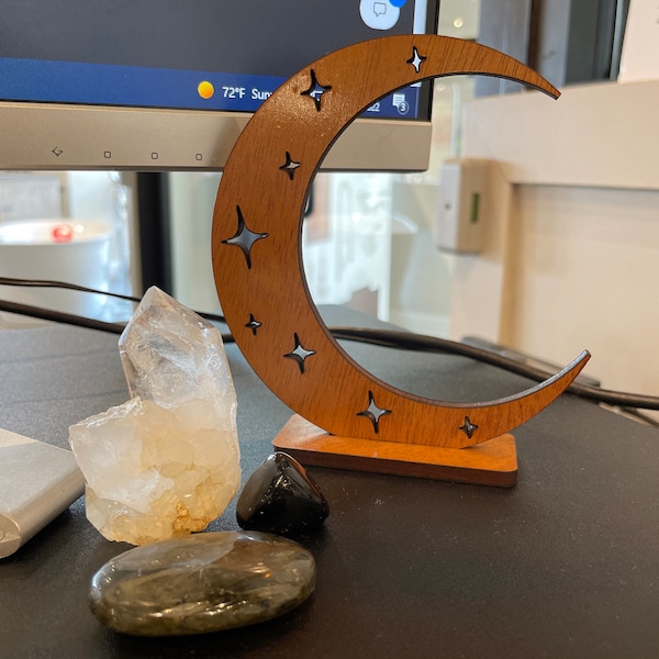 Wooden Moon and Stars Décor - 2 Size Options - Display Stand Included ...
