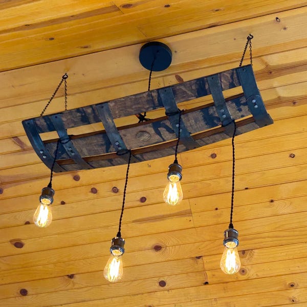 Whiskey Barrel Pendant Light, Rustic Farmhouse Lighting, Made From ...