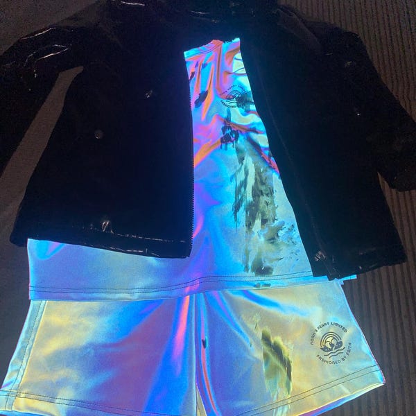 1 Yard 4-way Stretch Midnight Reflective Fabric,iridescent Rainbow ...