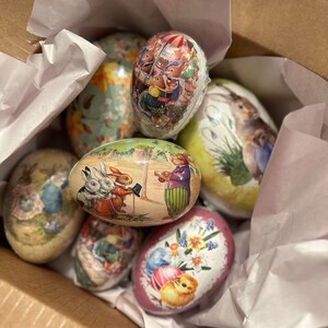 England Tin Metal Easter Egg Box Lavender 4-1/4 Nostalgic Craft Storage ...