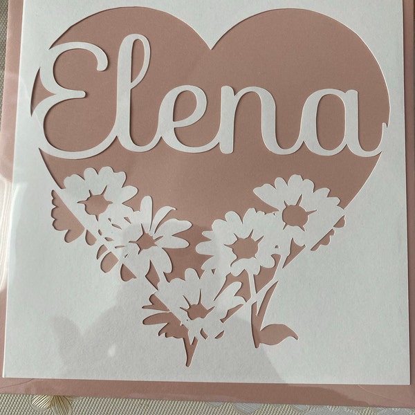 Personalised Floral Heart Papercut Name Card, Wedding / Anniversary ...