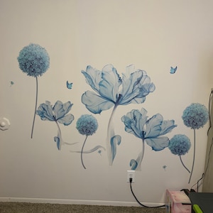 Blue Flower Wall Decals, Flower Wall Stickers for Bedroom Living Room ...