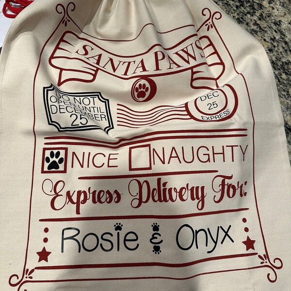 Santa Paws Santa Sack, Pet Santa Bag, Drawstring Sack , Delivery Bag ...