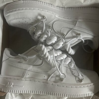 White Air Force 1 With Thick Rope Lace Authentic AF1 Air Force 1 Lace ...