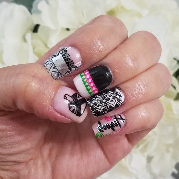 Hmong Nail Art Stamping Kit - Plate, Sleeve Protector, Stamper ...
