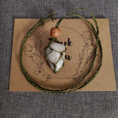 Macrame Crystal Net Pouch Necklace / Adjustable Stone Cage Necklace ...