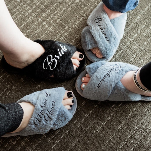 Custom Spa Fluffy Cross Slippers, Bridesmaid Slippers, Bridesmaid Gift ...
