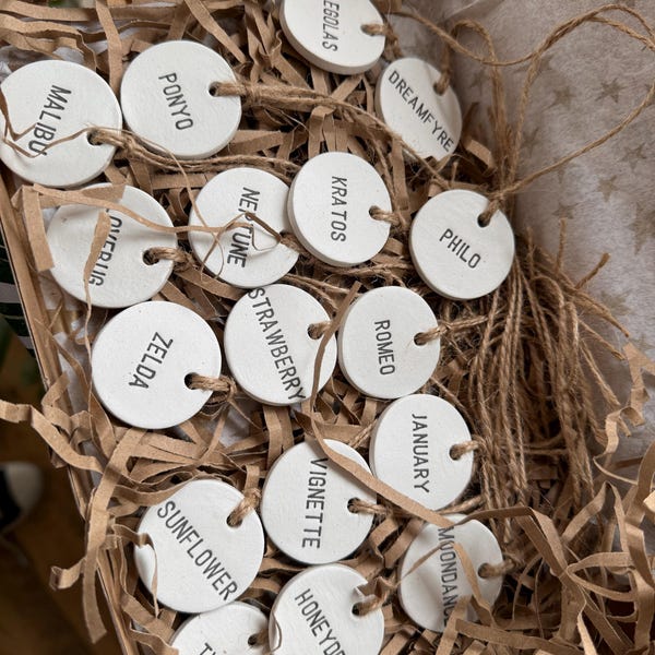 Clay Name Tags, Personalised Clay Tags, Place Names, Wedding Favours ...