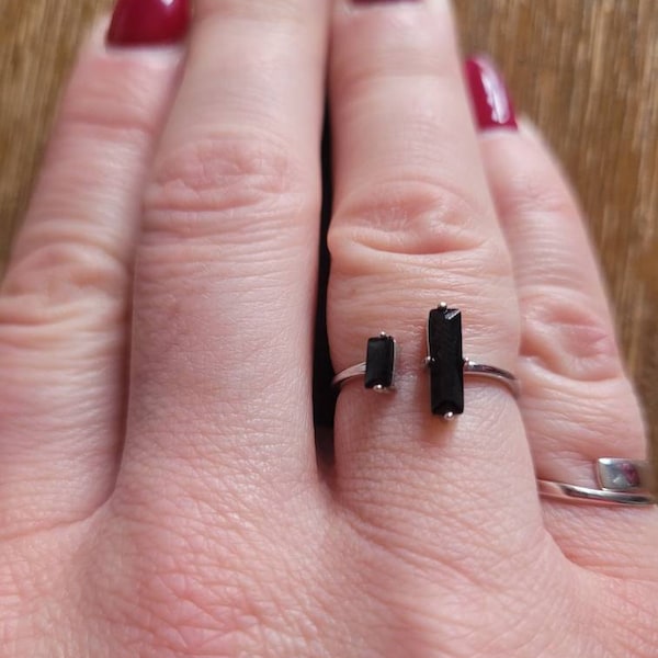 Exclusive Double Bar Open Ring With Two Black Stone, Open Bar Ring With ...