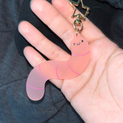 Cute Worm Keychain 3 in Single-sided Kawaii Charm Frosted Pink Acrylic ...